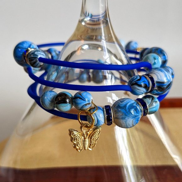 Jewelry | Blue Velvet Wire And Beaded Memory Wire Bracelet | Poshmark